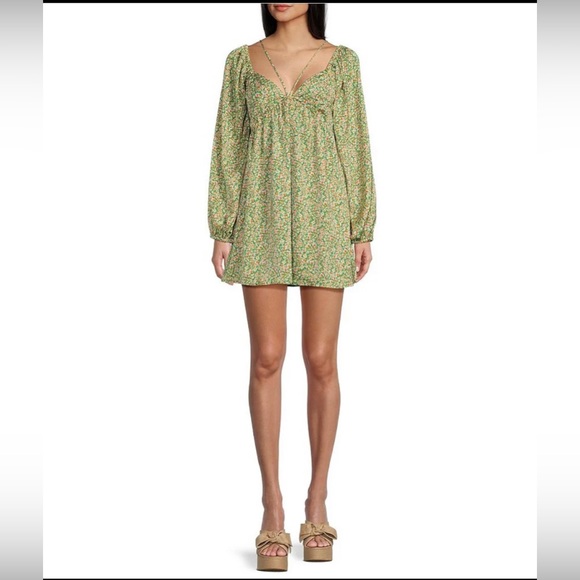 Lost + Wander | Dresses | Lost And Wander Green Floral Mini Dress ...